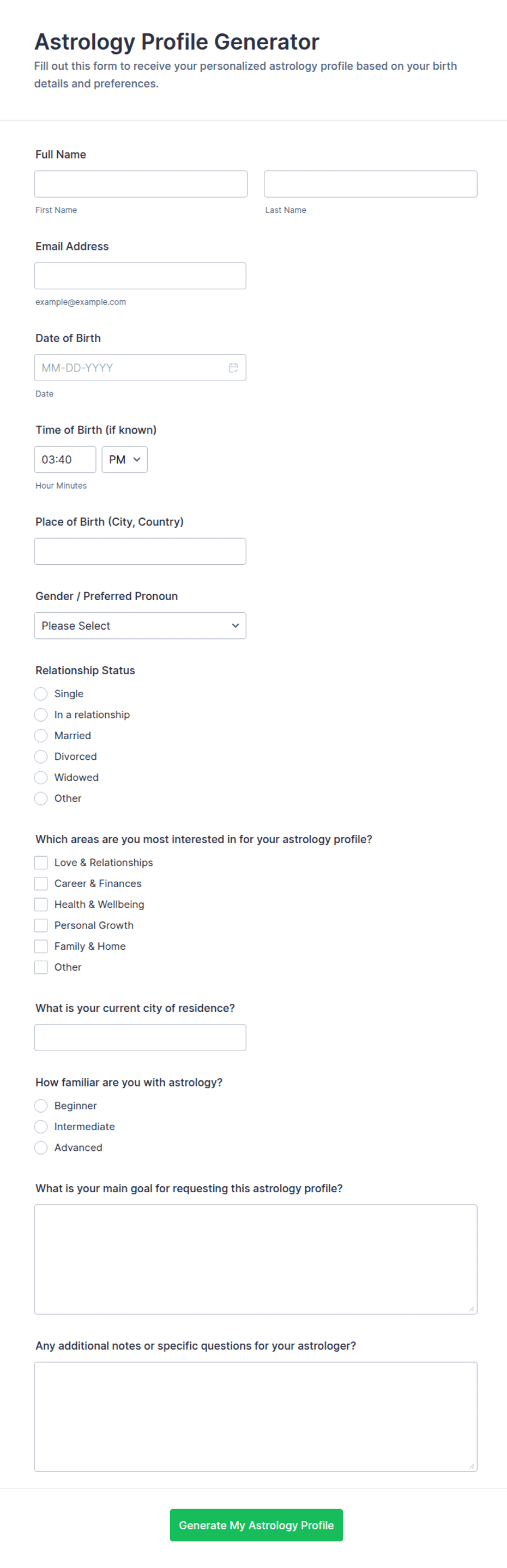 Astrology Profile Generator Form Template | Jotform