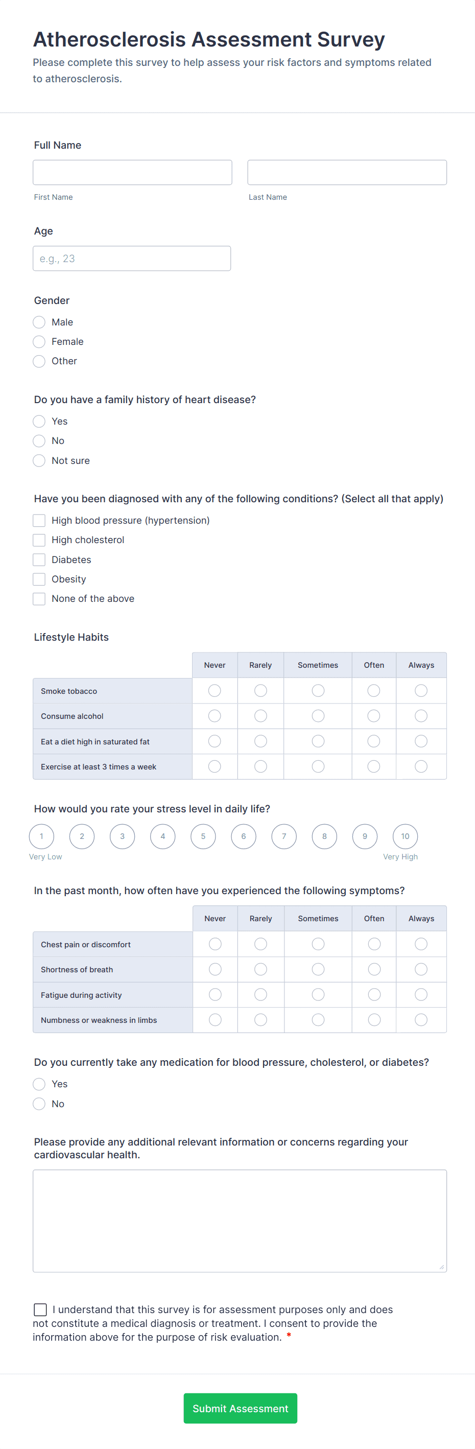 Atherosclerosis Assessment Survey Form Template | Jotform