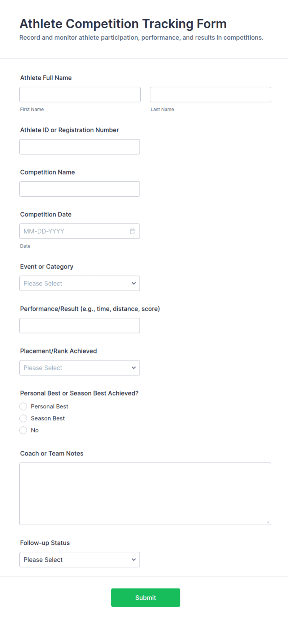 Athlete Competition Tracking Form Template | Jotform