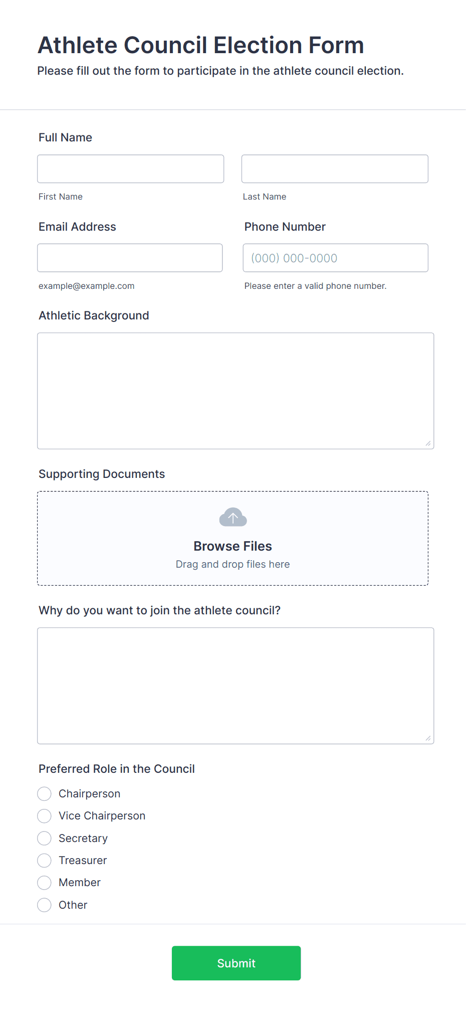 Athlete Council Election Form Template | Jotform