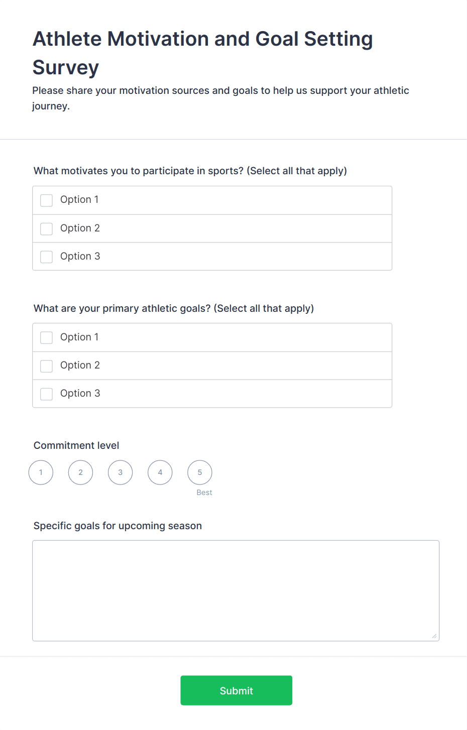 Athlete Motivation and Goal Setting Survey Form Template | Jotform
