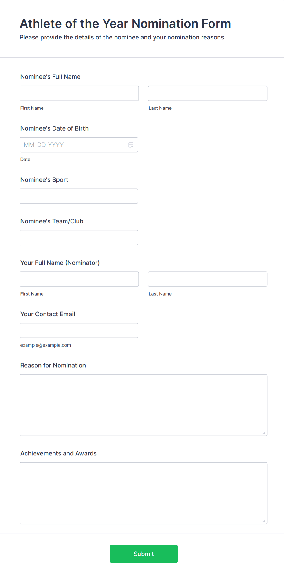 Athlete of the Year Nomination Form Template | Jotform