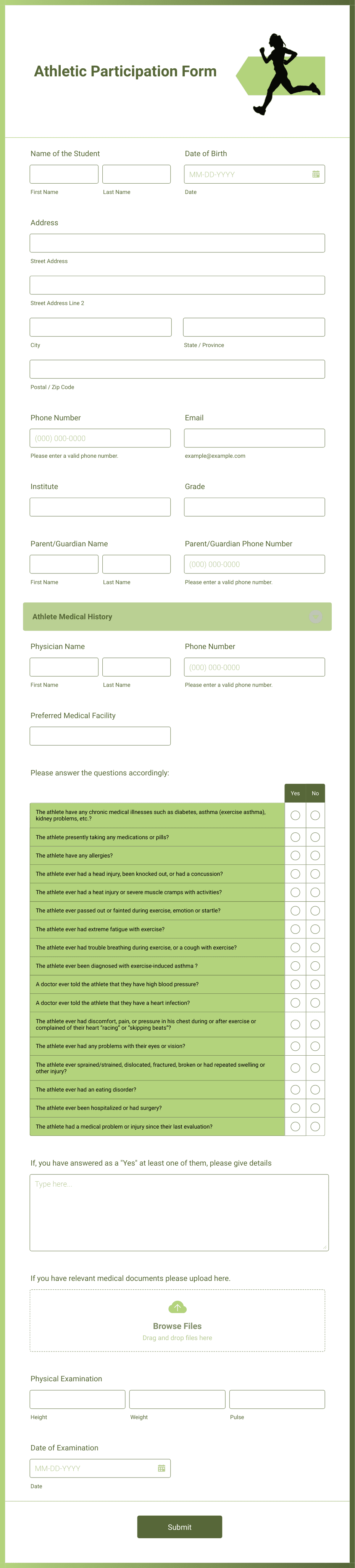 Athletic Participation Form Template | Jotform