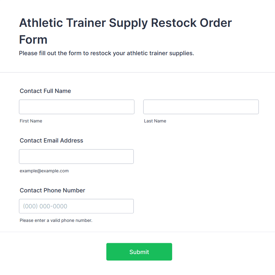 Athletic Trainer Supply Restock Order Form Template | Jotform