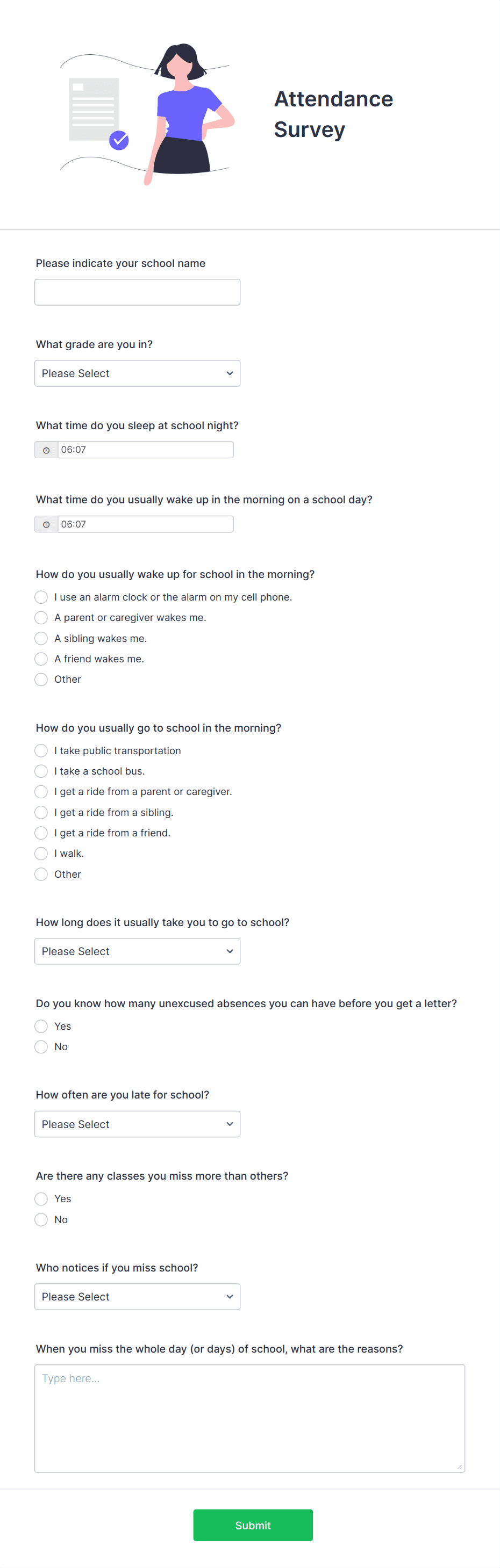 School Attendance Survey Form Template | Jotform