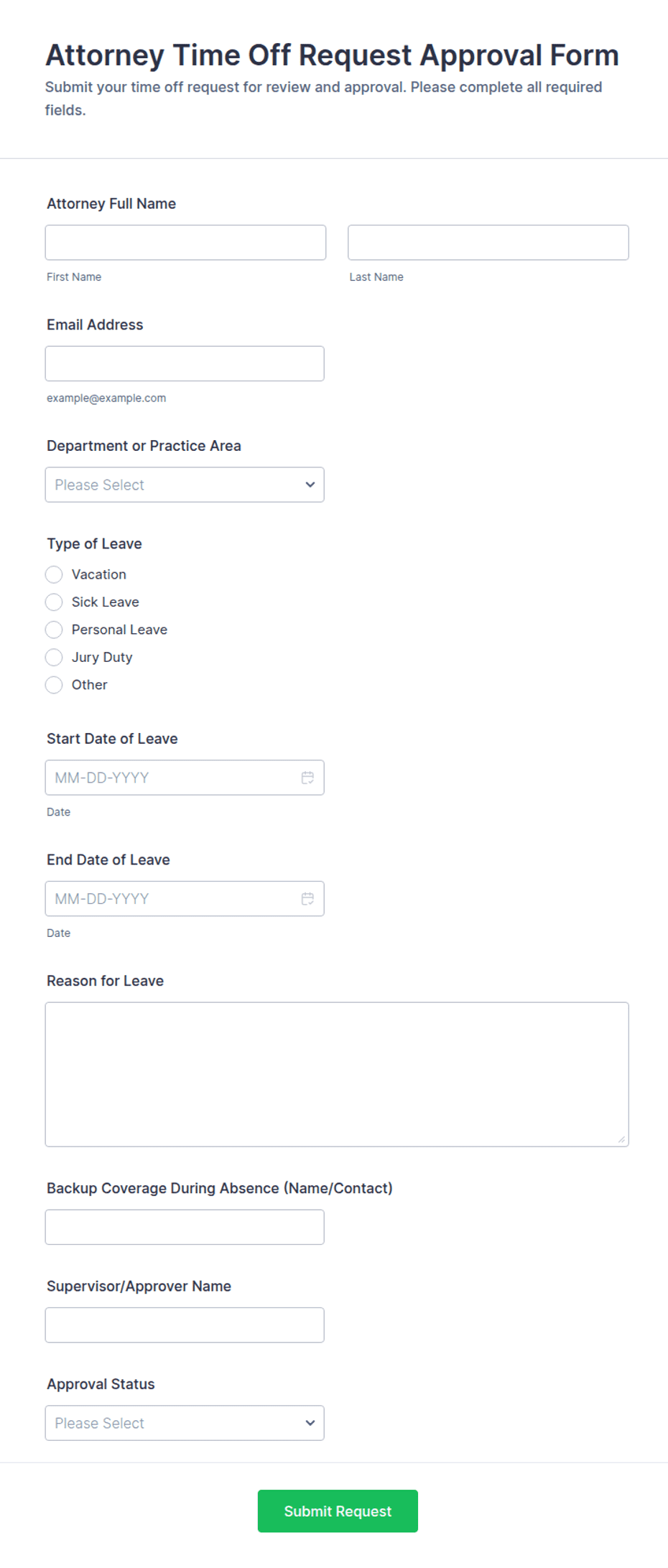 Attorney Time Off Request Approval Form Template | Jotform