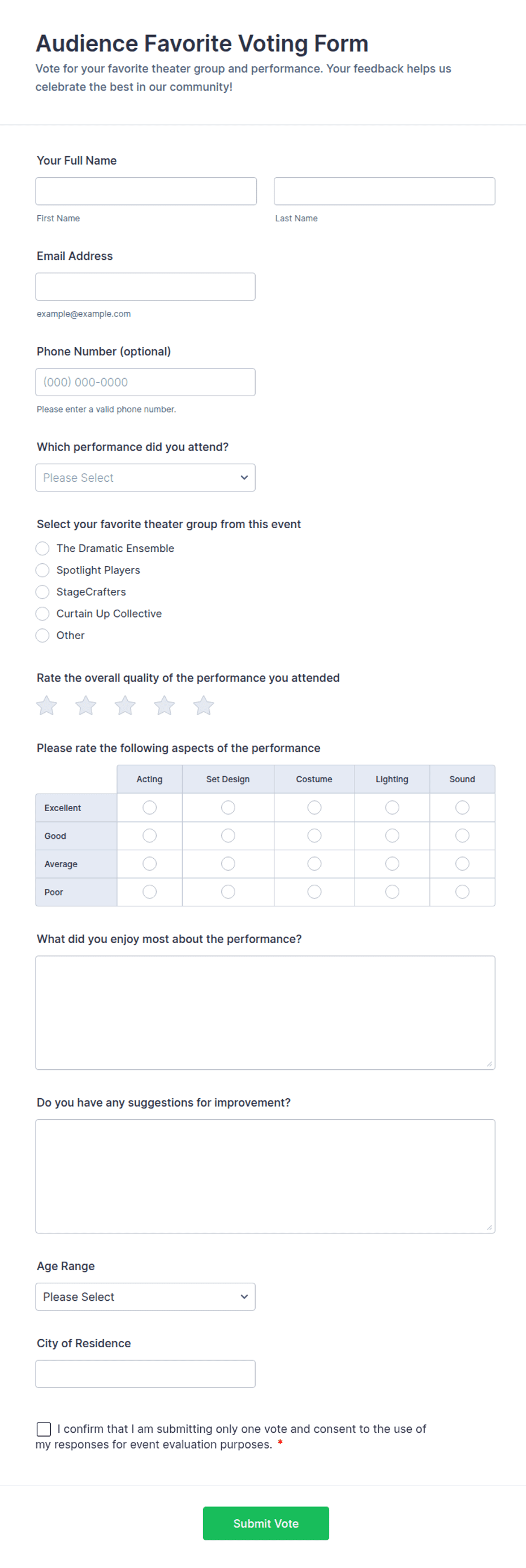 Audience Favorite Voting Form Template | Jotform