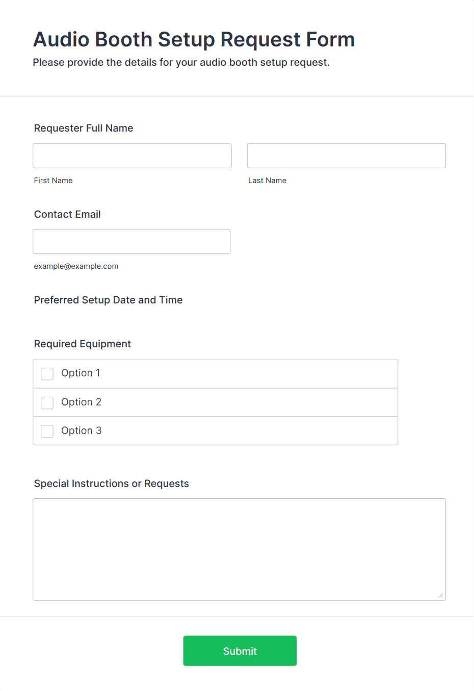 Audio Booth Setup Request Form Template | Jotform