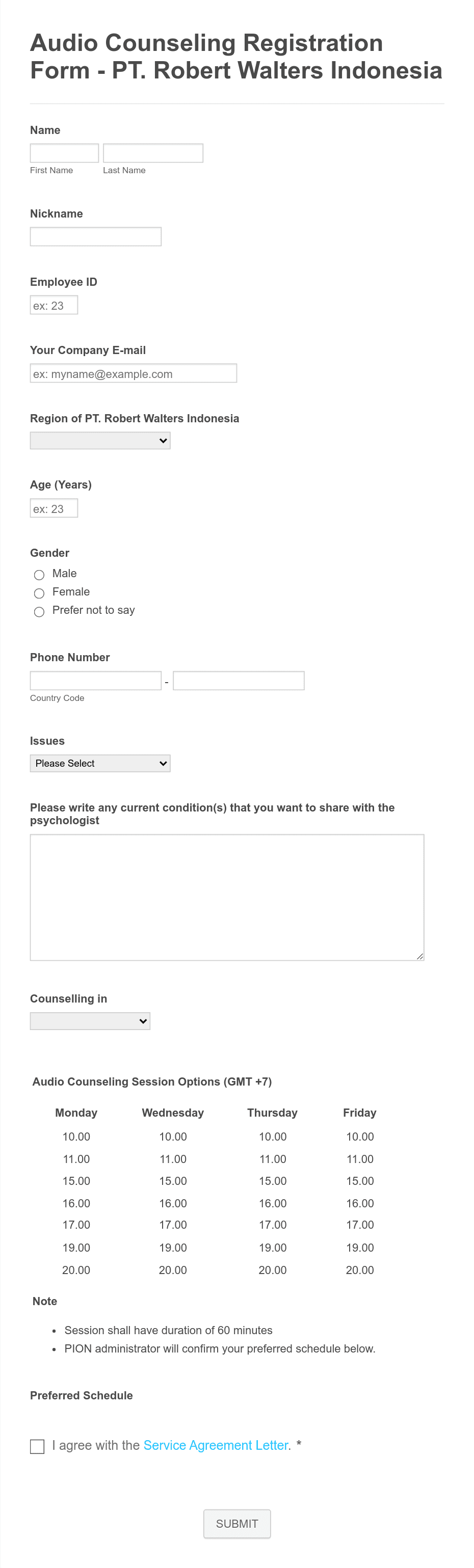 Audio Counseling Registration Form - PT. Robert Walters Indonesia Form ...