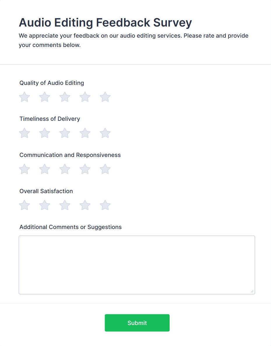 Audio Editing Feedback Survey Form Template | Jotform