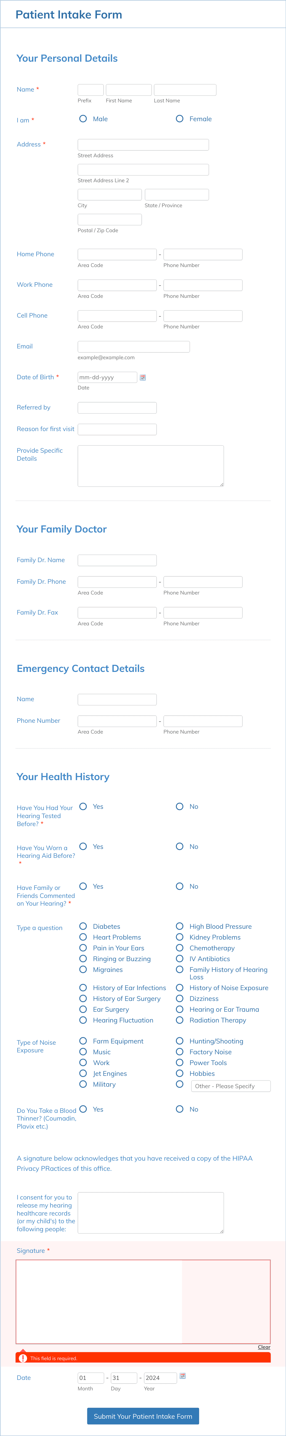 Audiology Patient Intake Form Template | Jotform