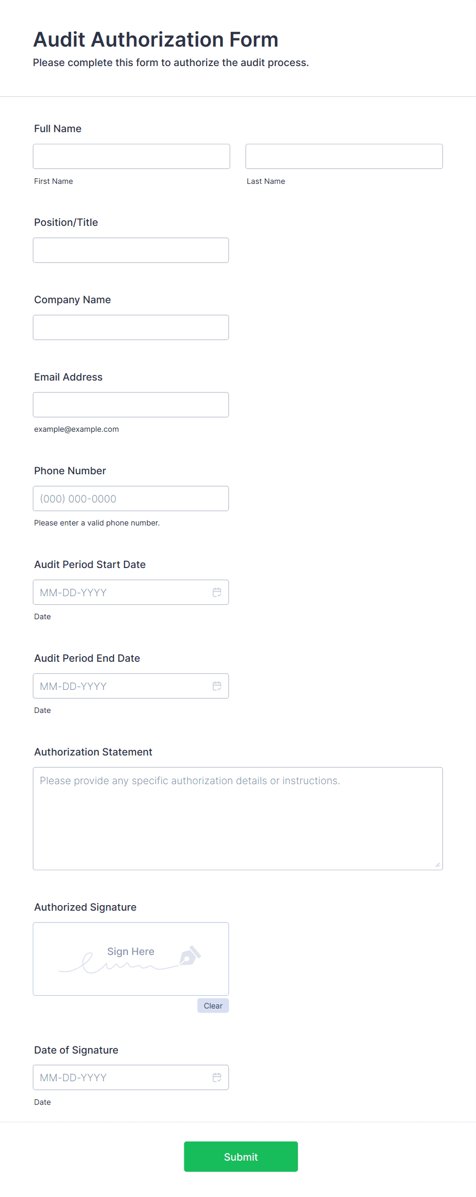 Audit Authorization Form Template | Jotform