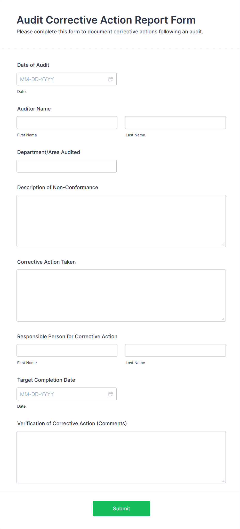 Audit Corrective Action Report Form Template | Jotform