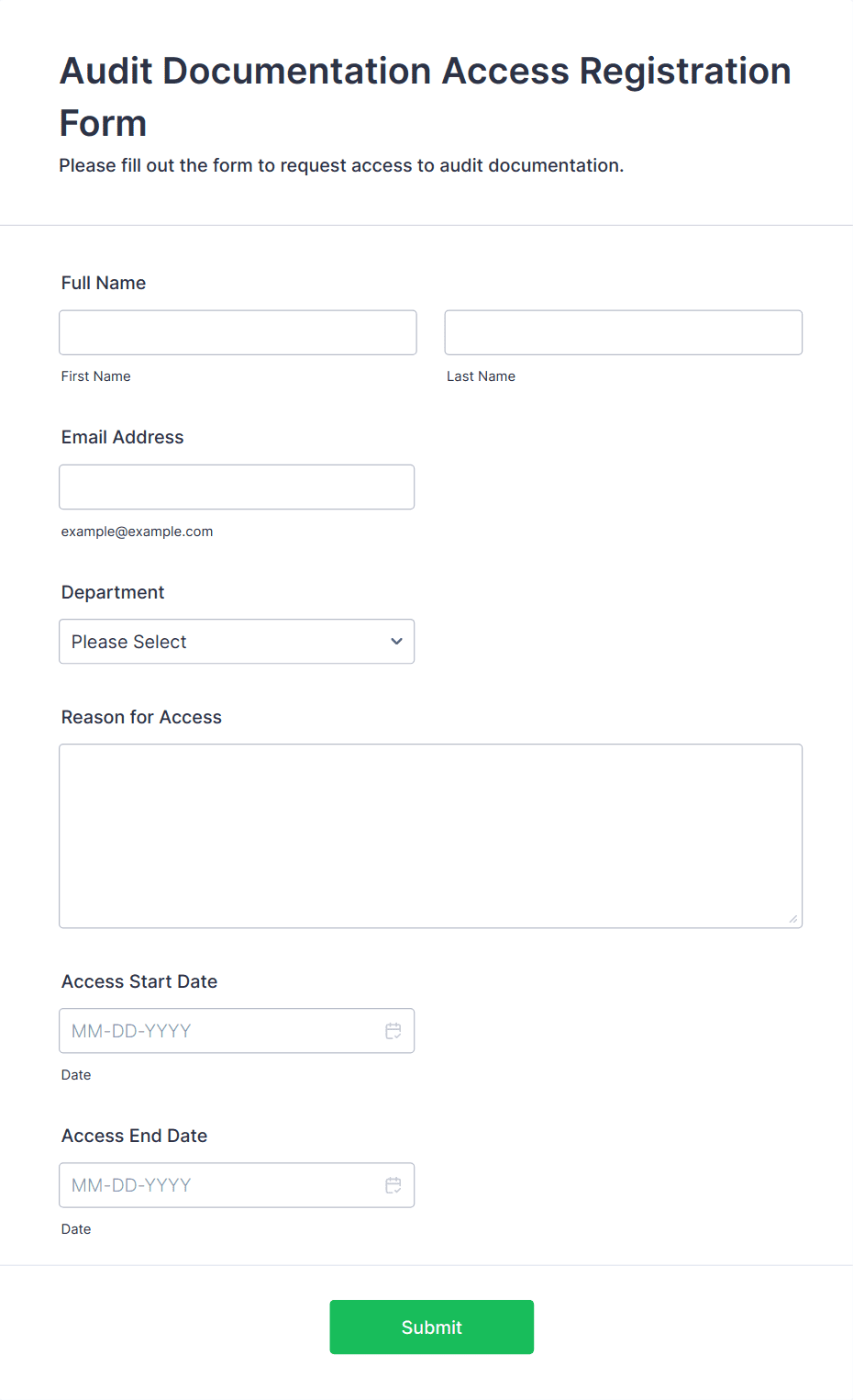Audit Documentation Access Registration Form Template | Jotform