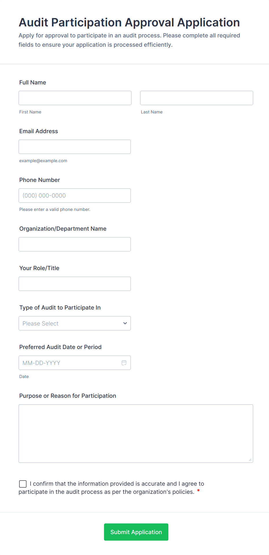 Audit Participation Approval Application Form Template | Jotform