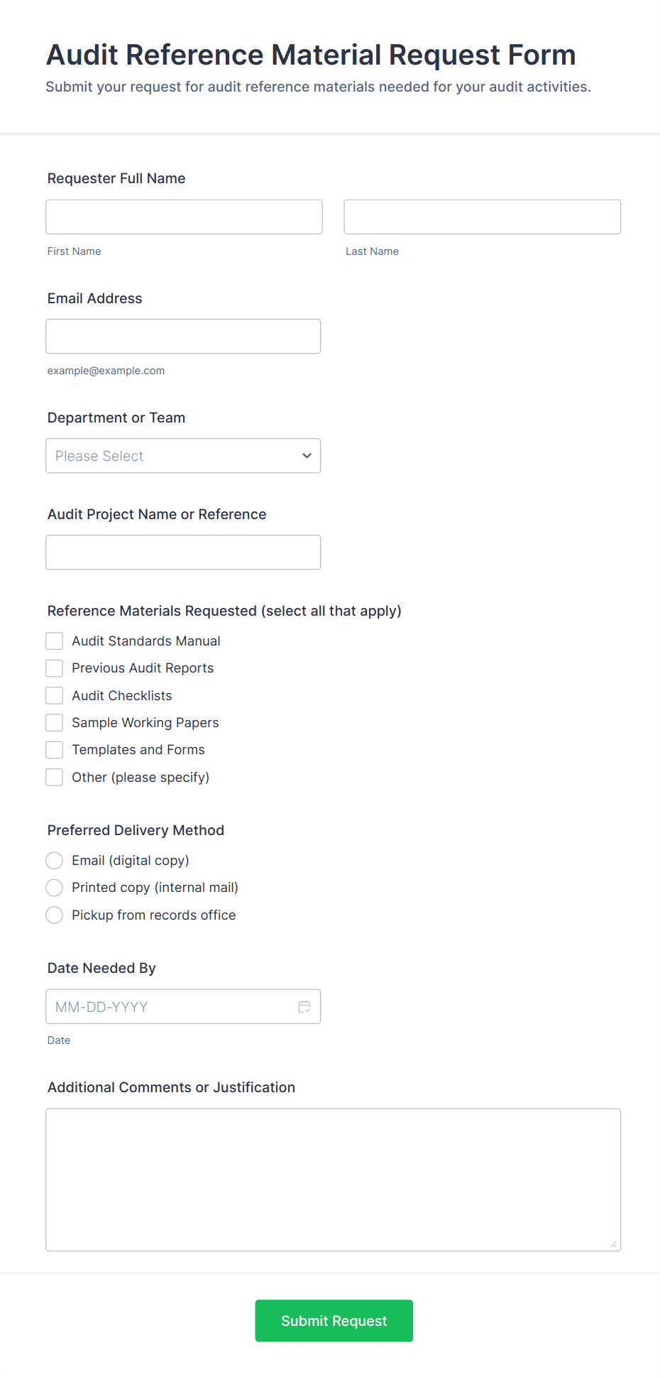 Audit Reference Material Request Form Template | Jotform