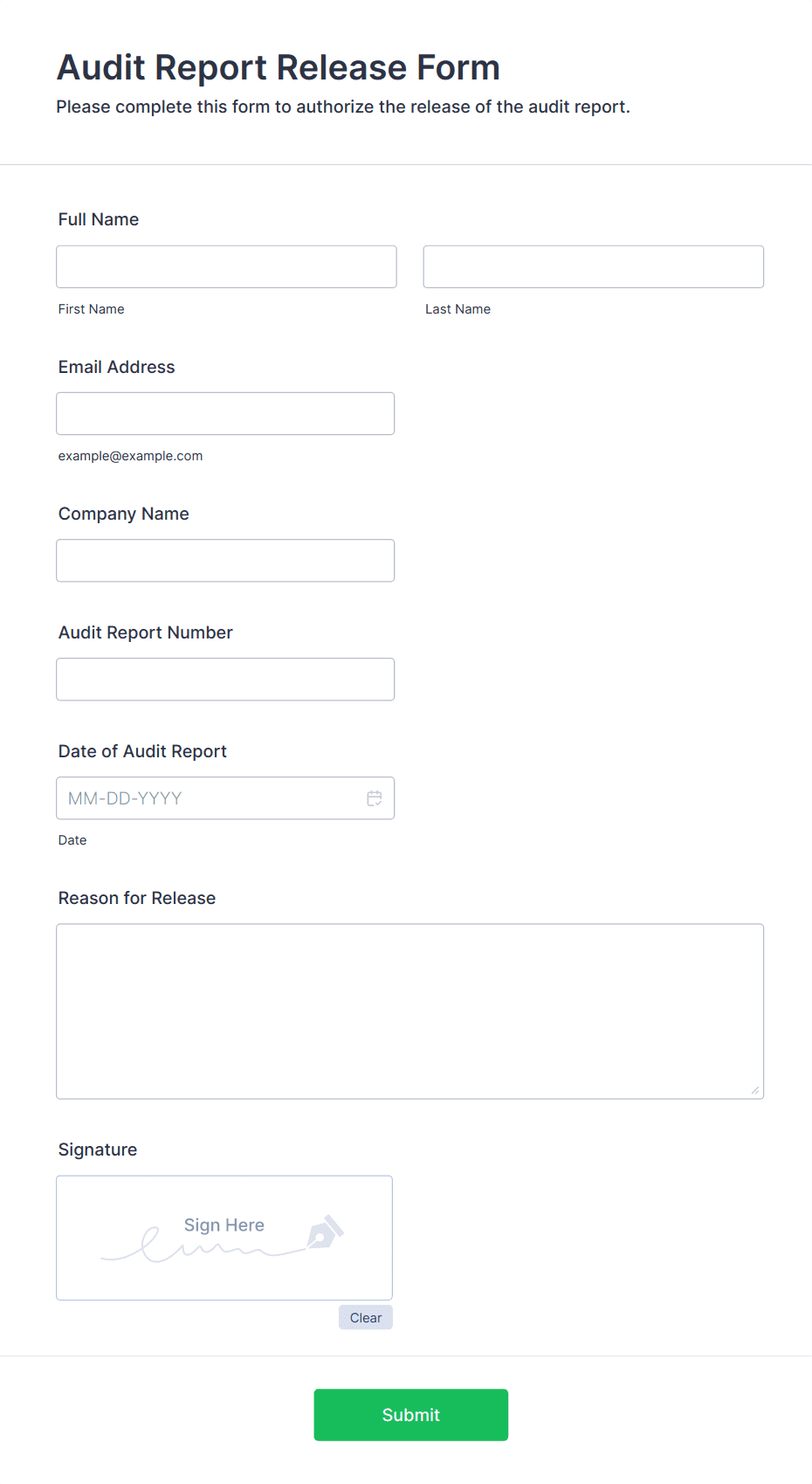 Audit Report Release Form Template | Jotform