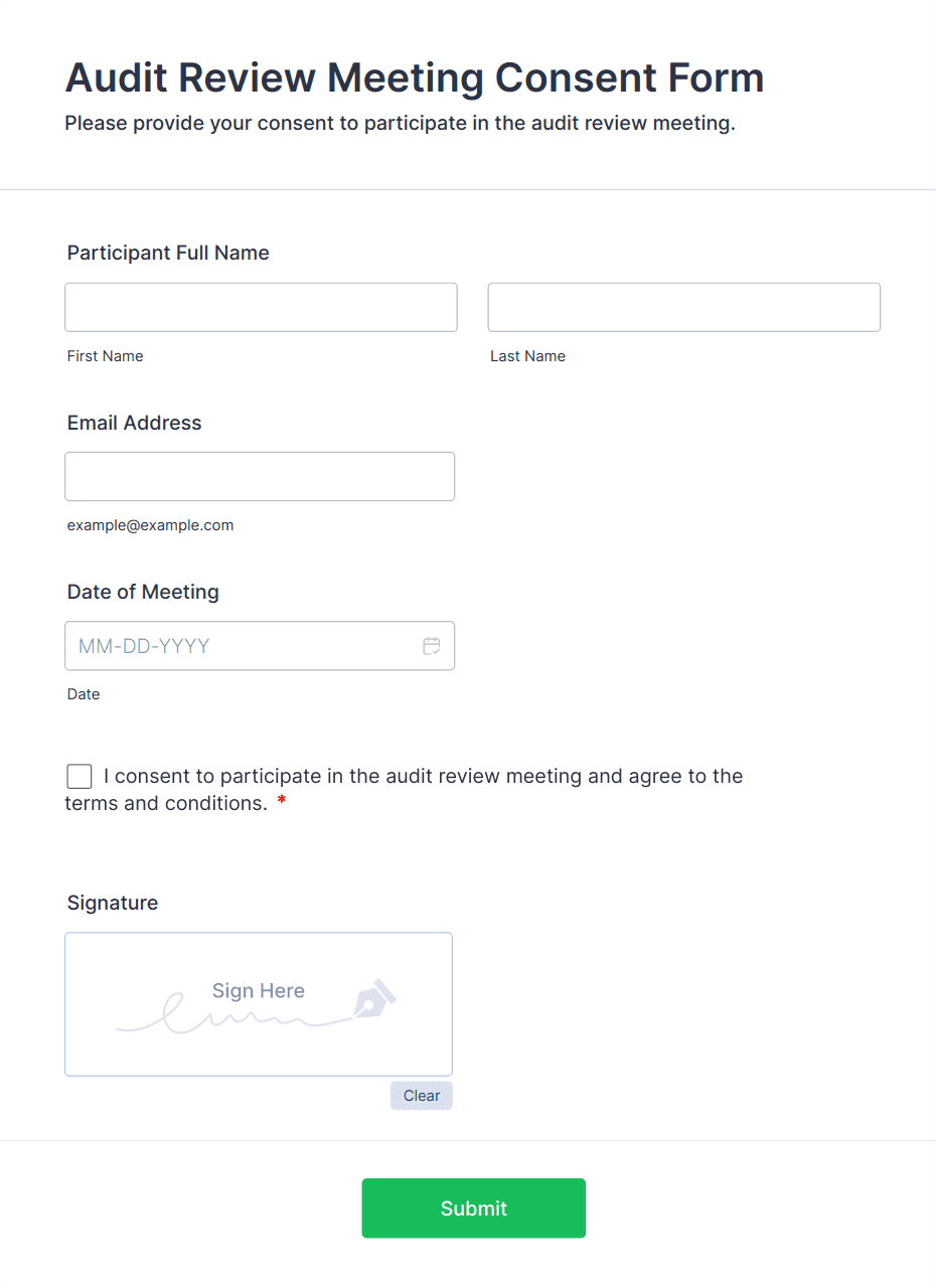 Audit Review Meeting Consent Form Template | Jotform