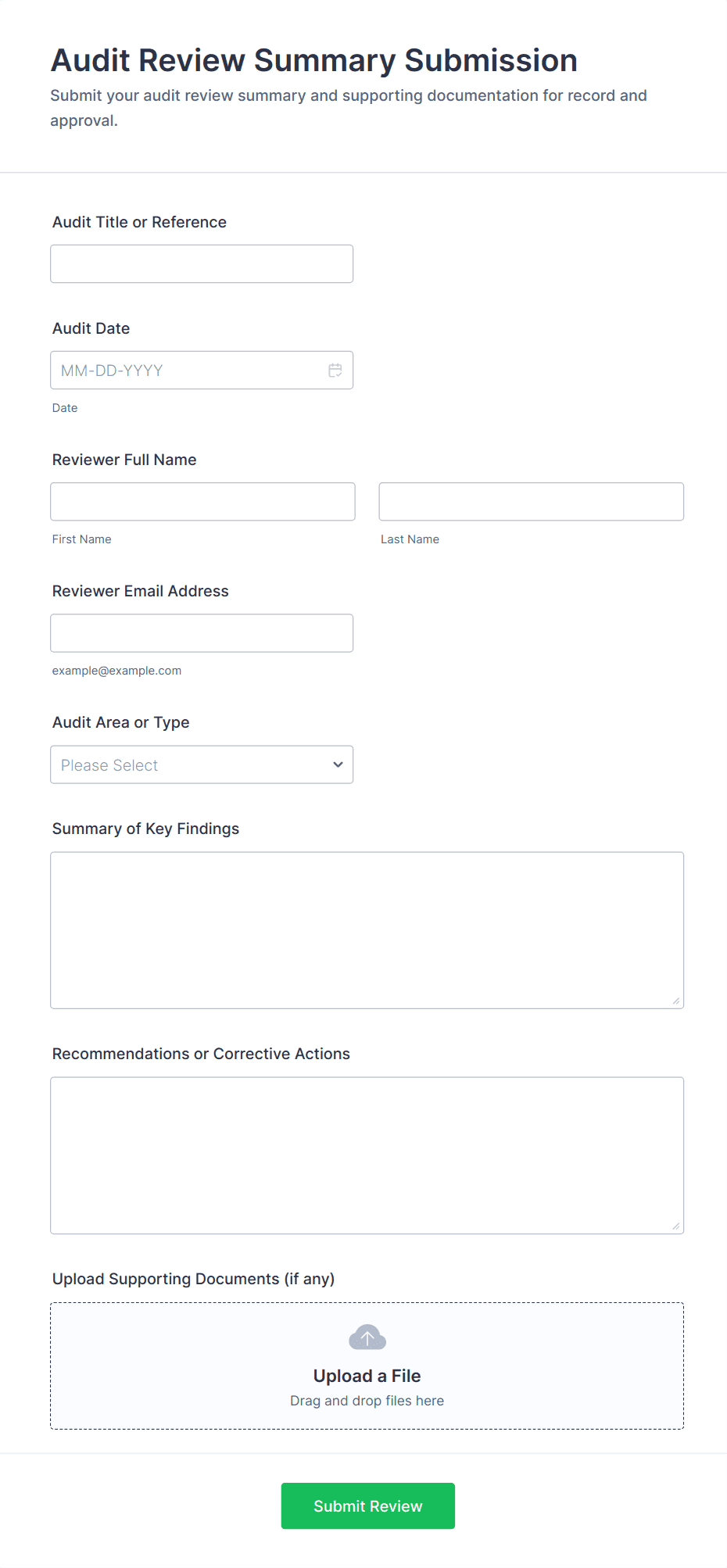 Audit Review Summary Submission Form Template | Jotform