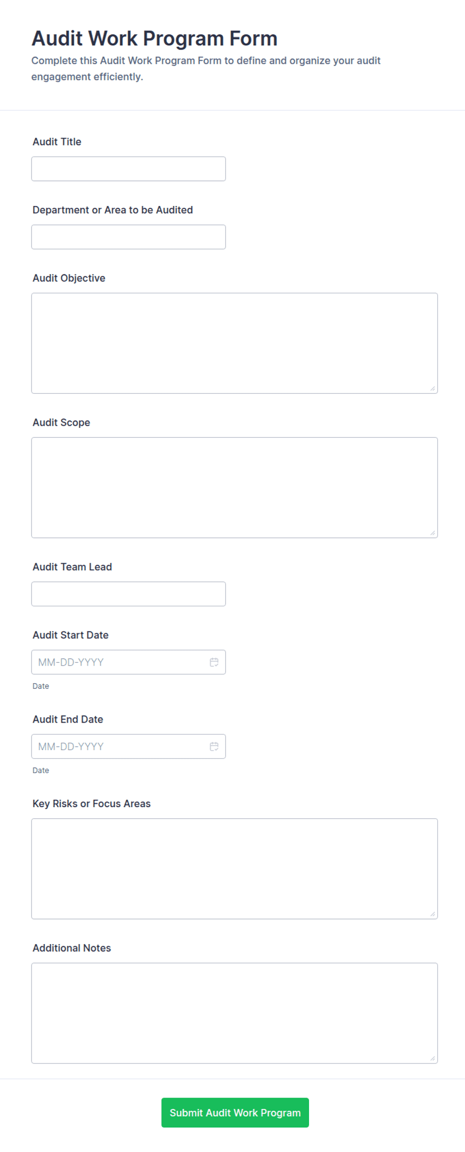 Audit Work Program Form Template | Jotform