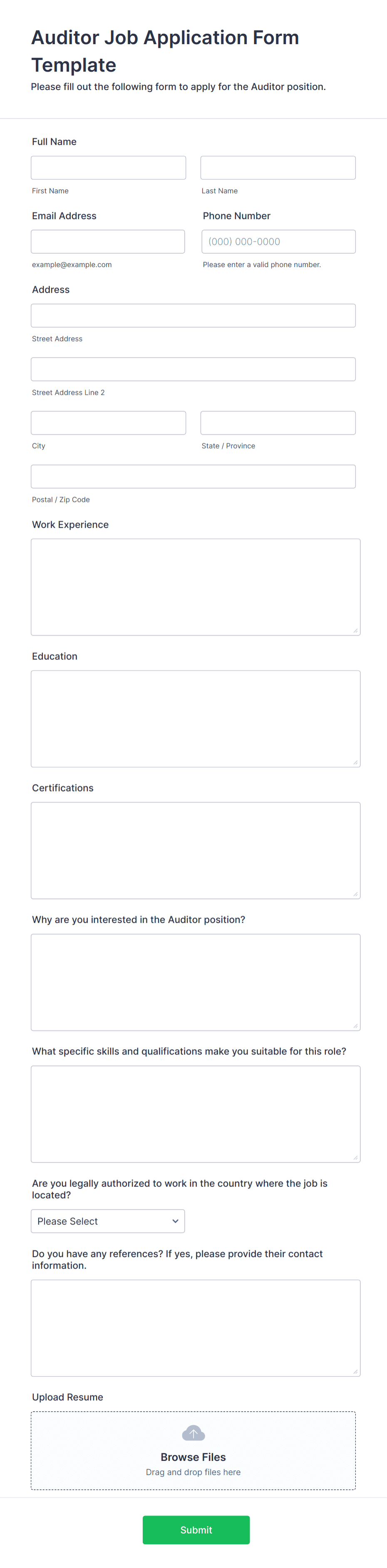 Auditor Job Application Form Template | Jotform Auditor Job Application Form Template | Jotform