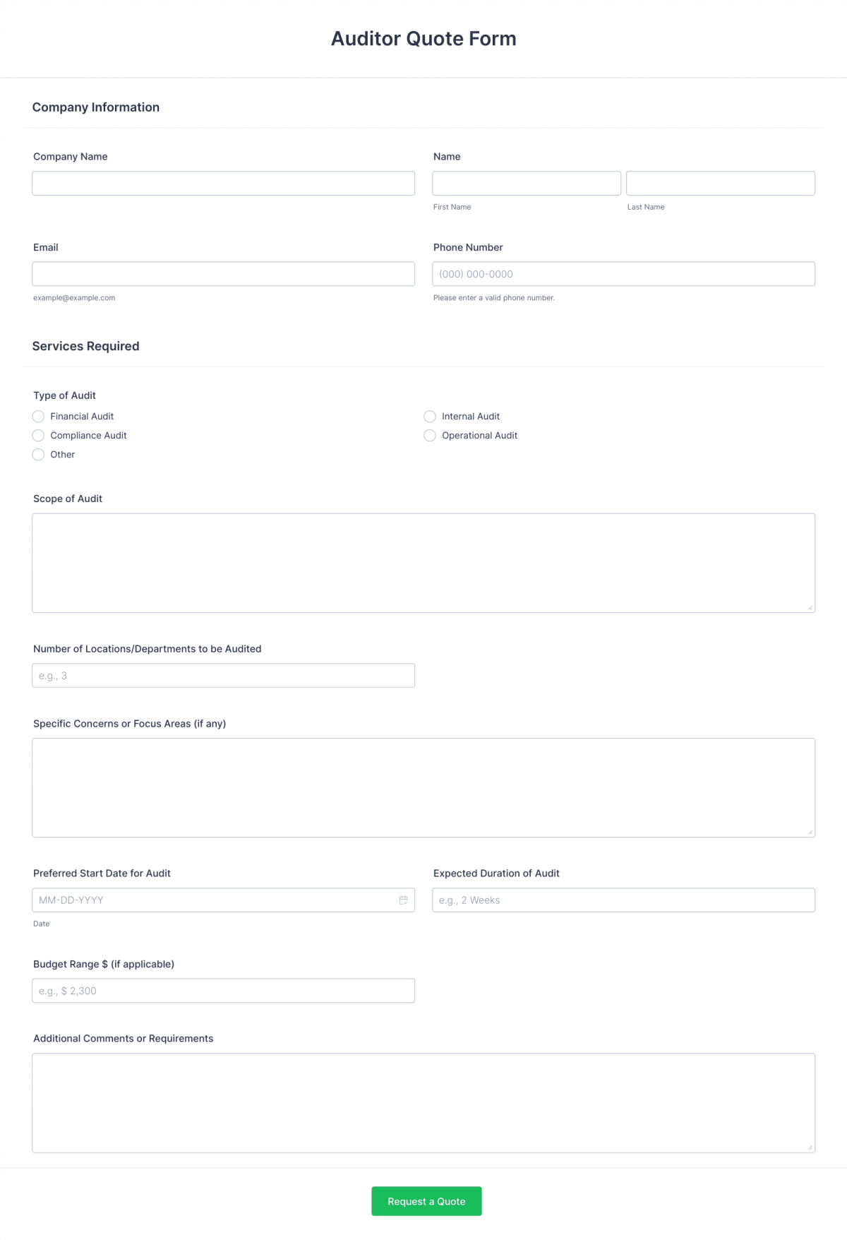 Auditor Quote Form Template | Jotform