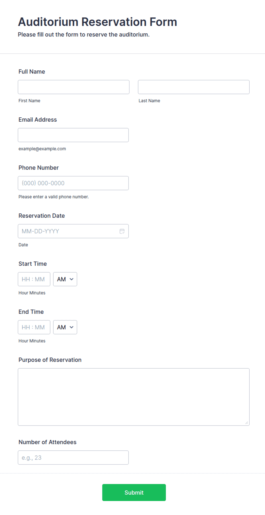 Auditorium Reservation Form Template | Jotform