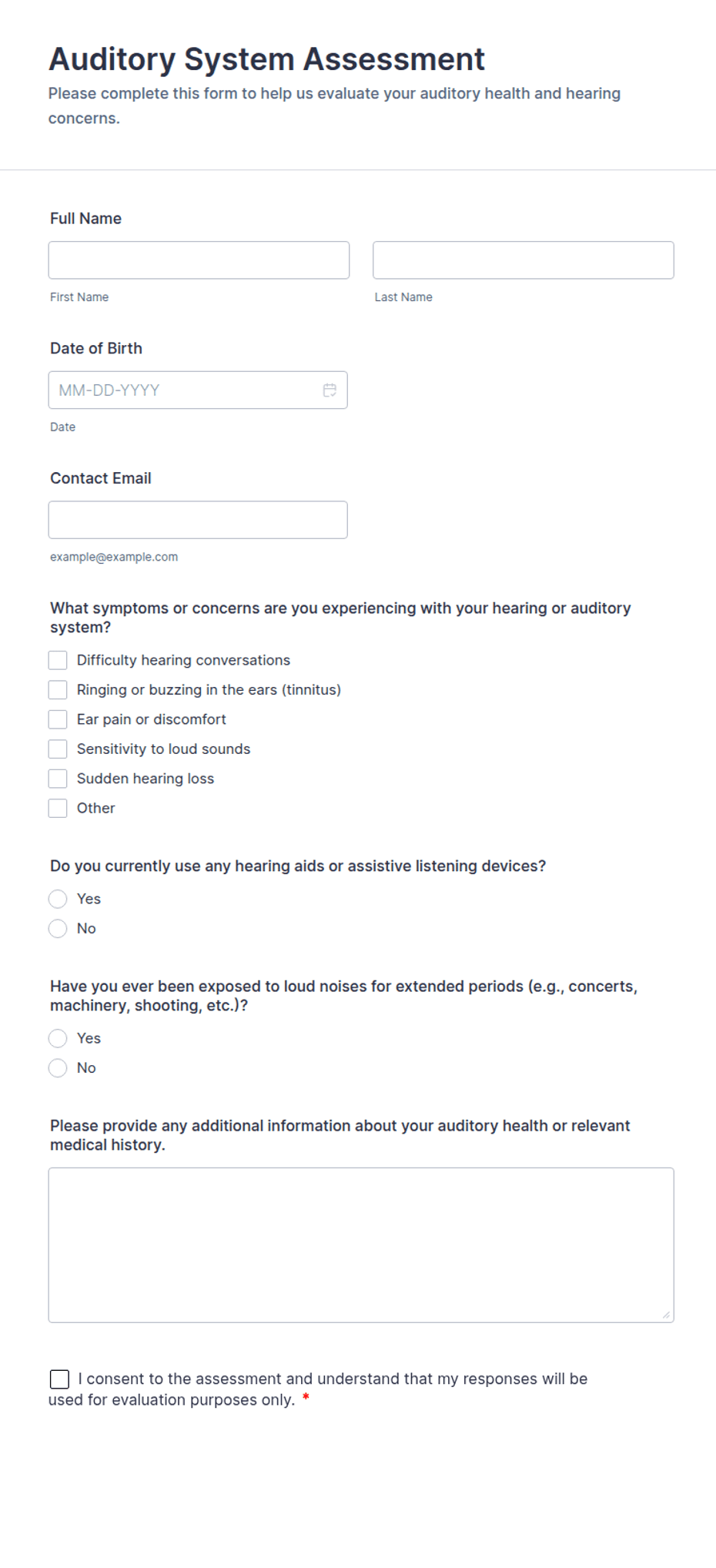 Auditory System Assessment Form Template | Jotform
