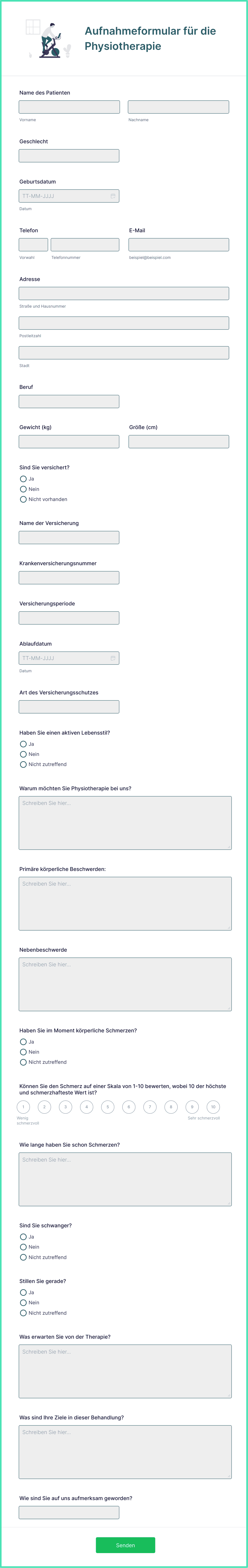 Aufnahmeformular für die Physiotherapie Formularvorlage | Jotform