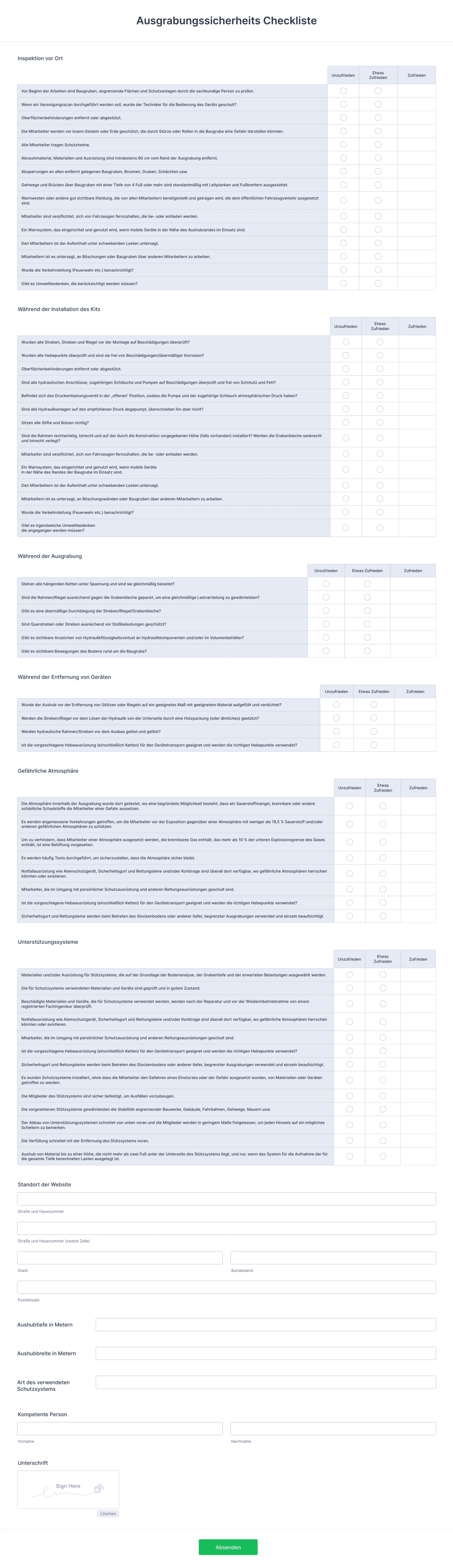Ausgrabungssicherheits Checkliste Formularvorlage | Jotform
