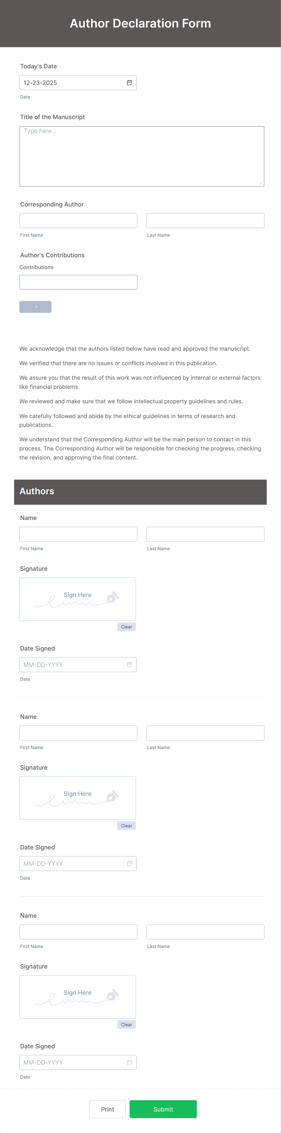 Author Declaration Form Template | Jotform
