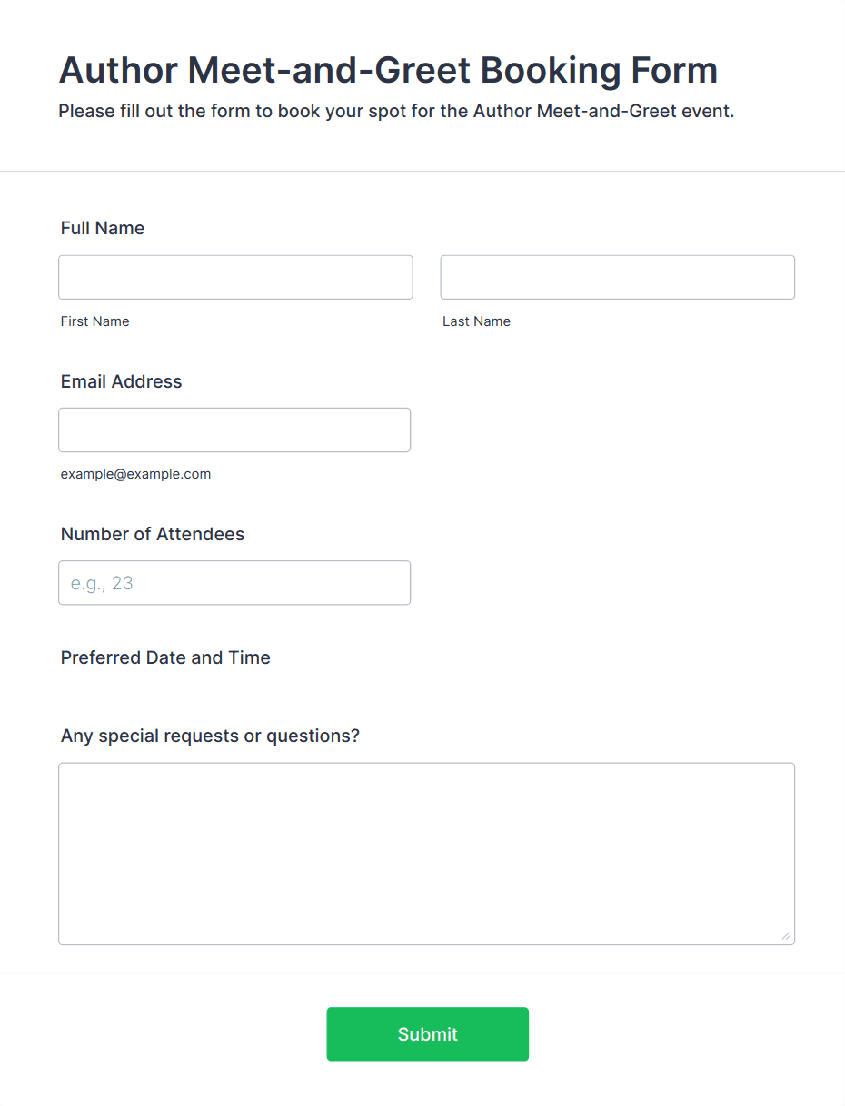 Author Meet-and-Greet Booking Form Template | Jotform