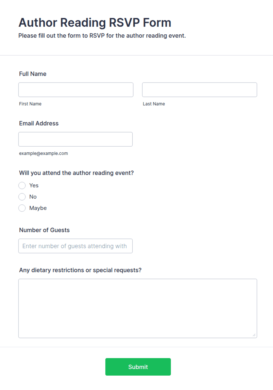 Author Reading RSVP Form Template | Jotform