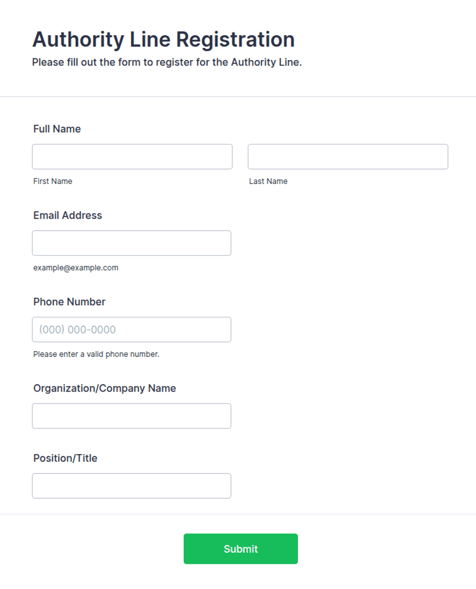 Authority Line Registration Form Template | Jotform