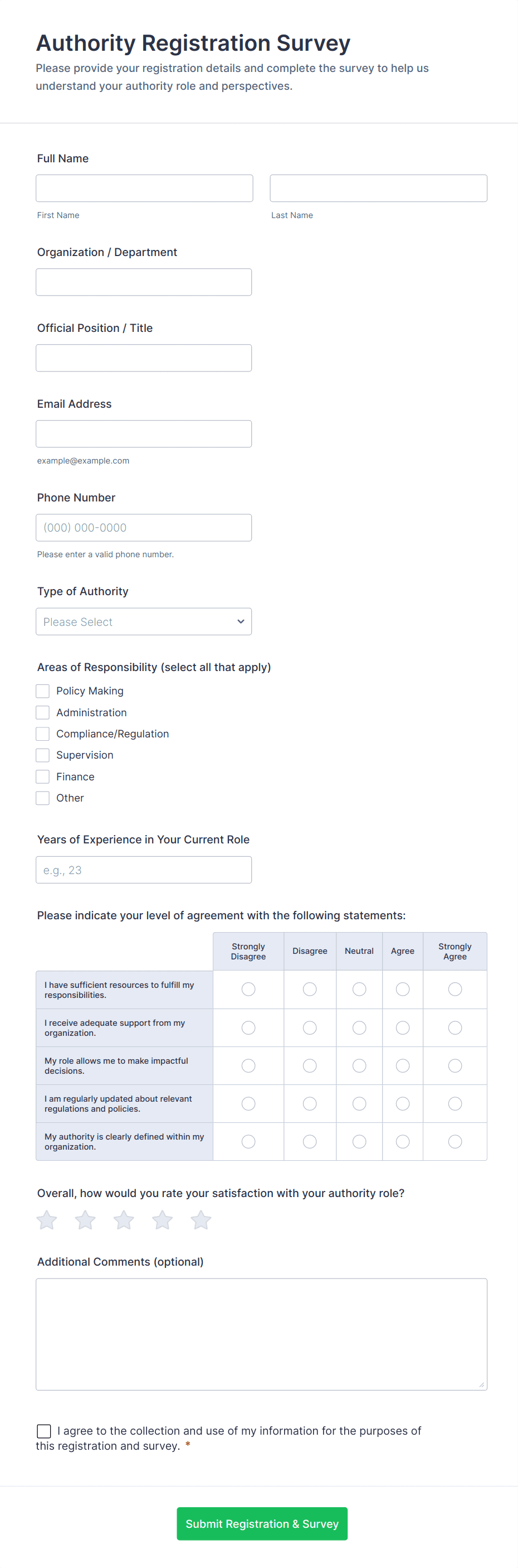 Authority Registration Survey Form Template | Jotform