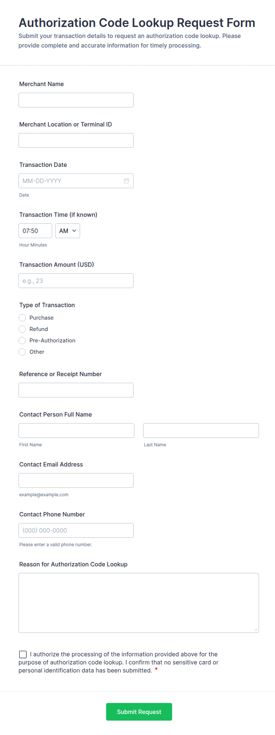 Authorization Code Lookup Request Form Template | Jotform