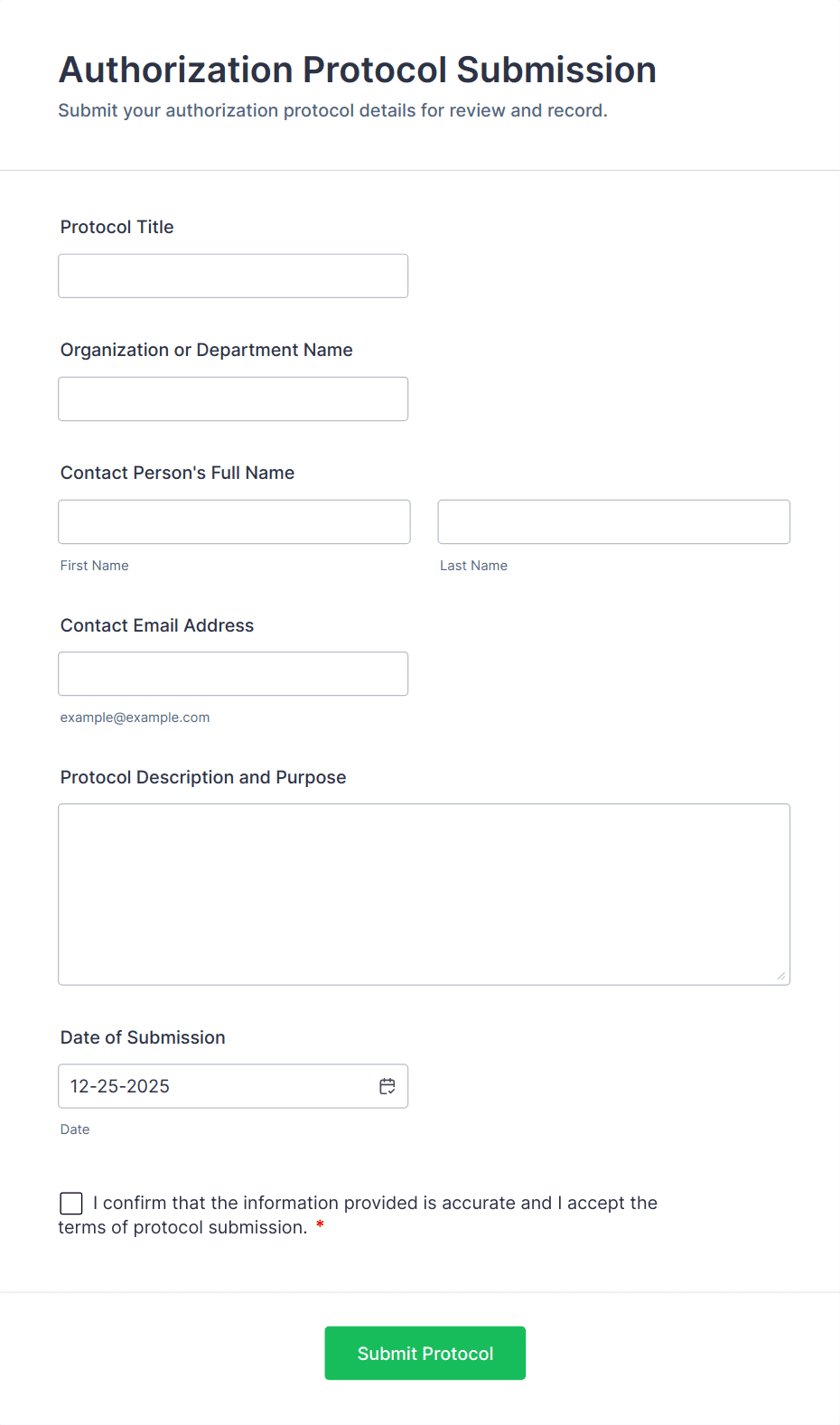 Authorization Protocol Submission Form Template | Jotform