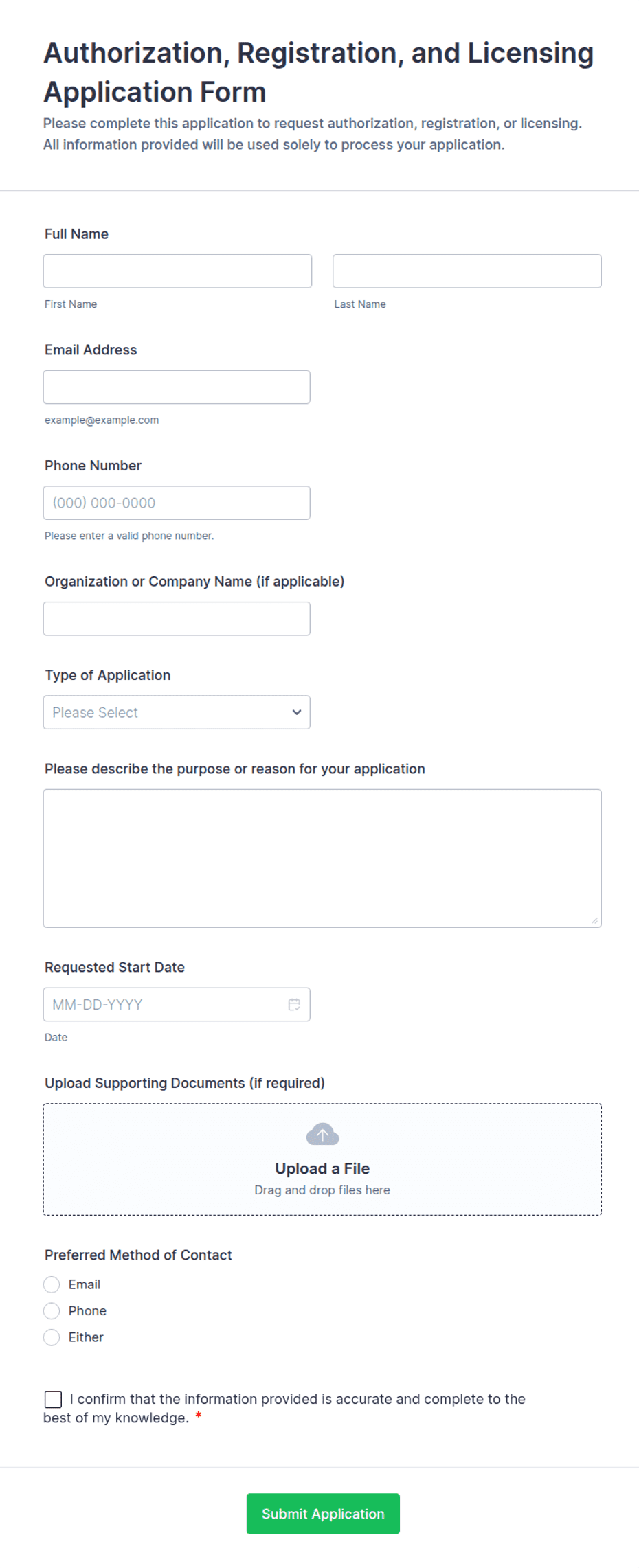 Authorization, Registration, and Licensing Application Form Template ...