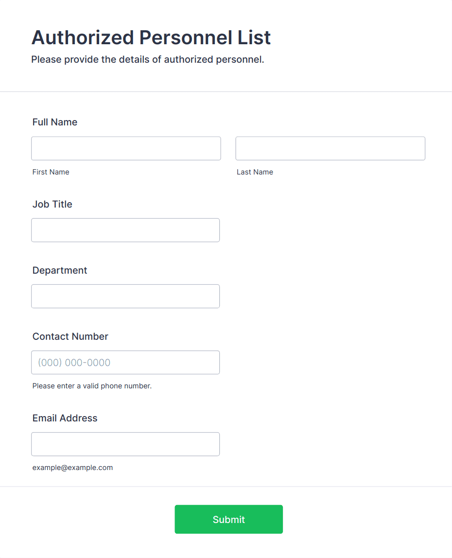 Authorized Personnel List Form Template | Jotform