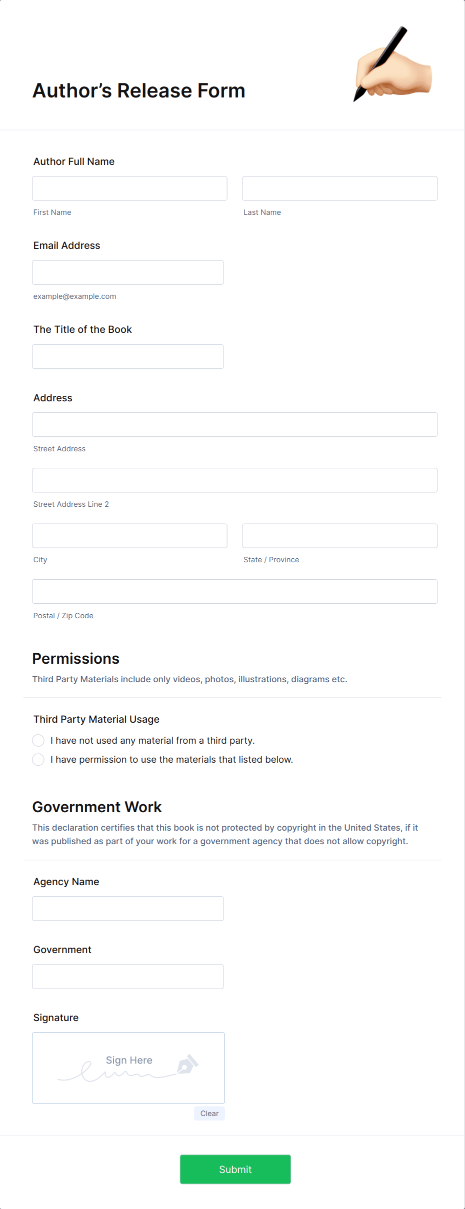 Author’s Release Form Template | Jotform