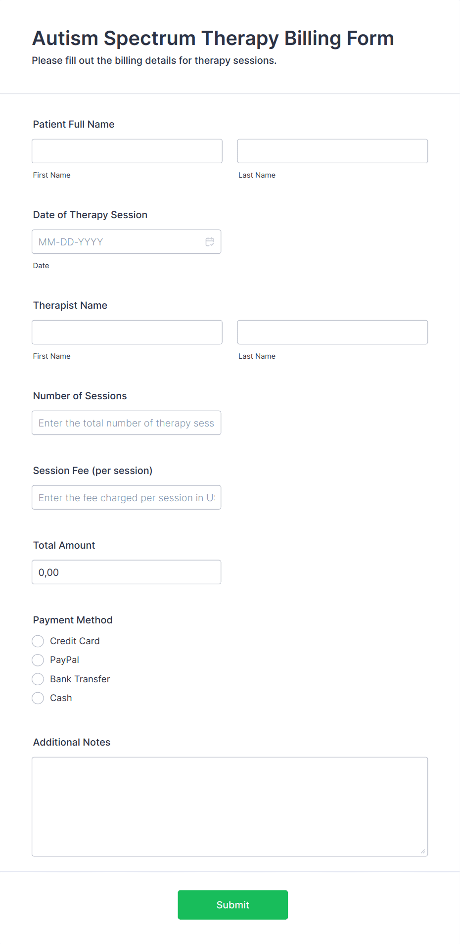 Autism Spectrum Therapy Billing Form Template | Jotform