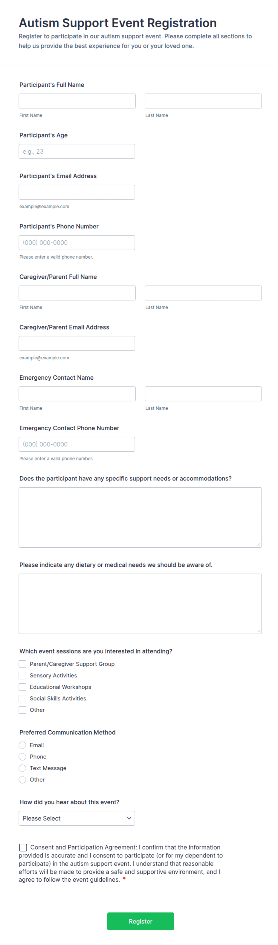 Autism Support Event Registration Form Template | Jotform