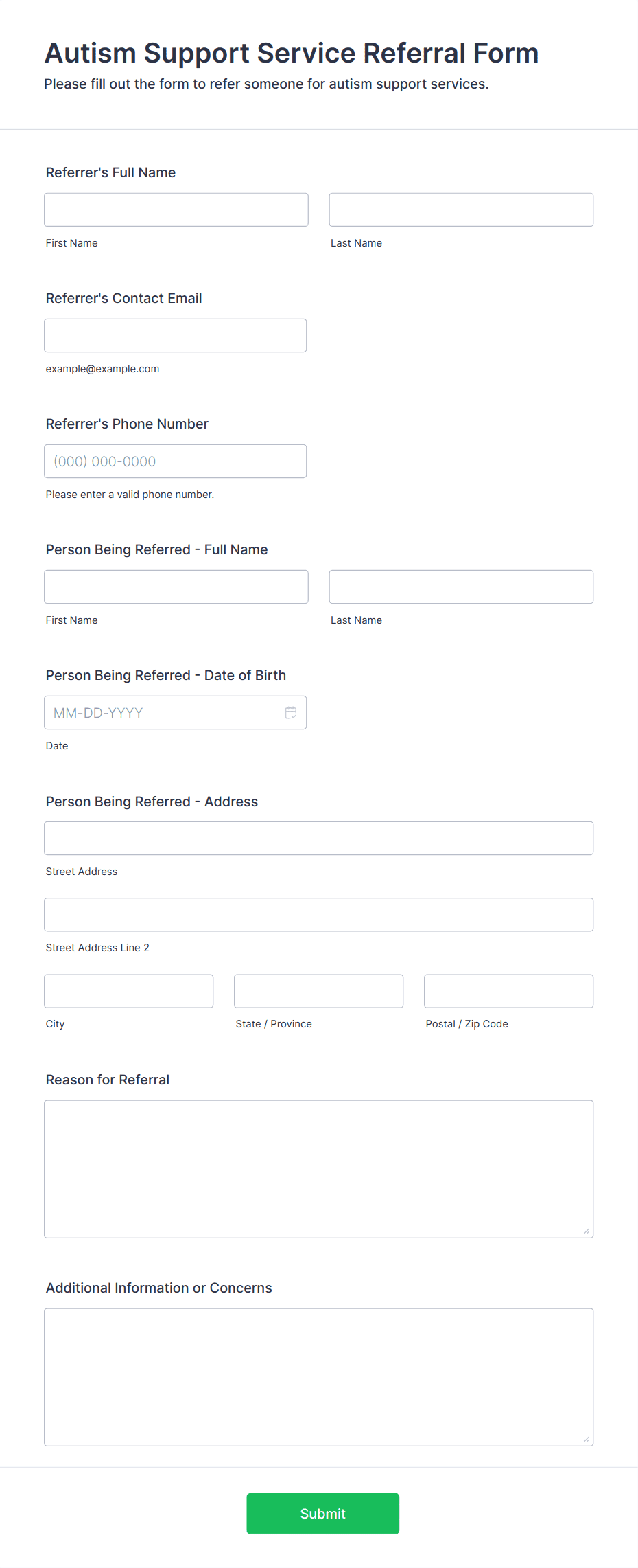 Autism Support Service Referral Form Template | Jotform