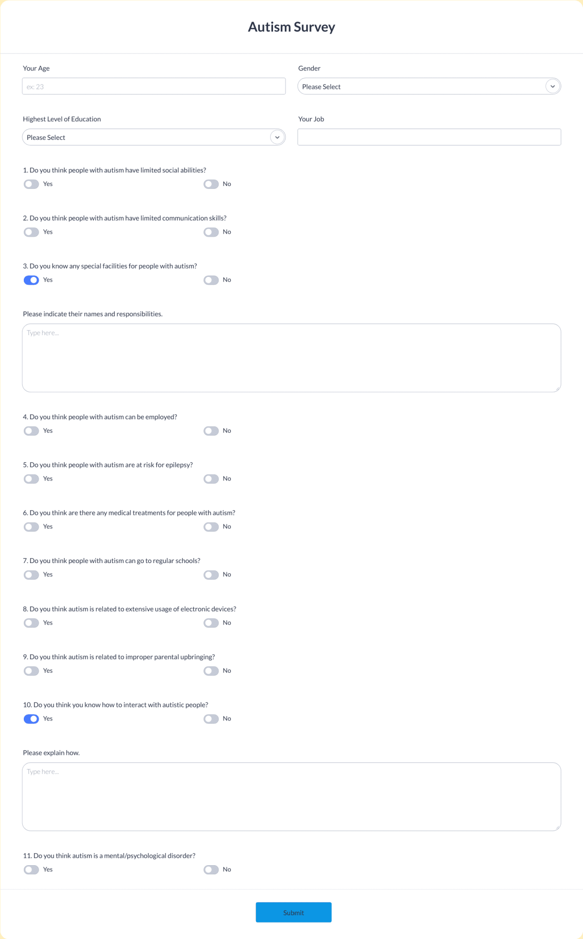 Autism Survey Form Template | Jotform
