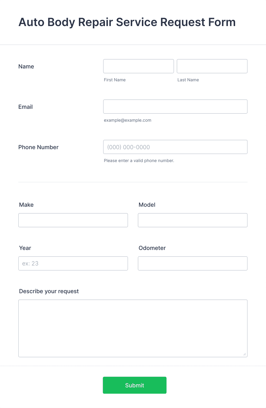 Auto Body Repair Service Request Form Template | Jotform