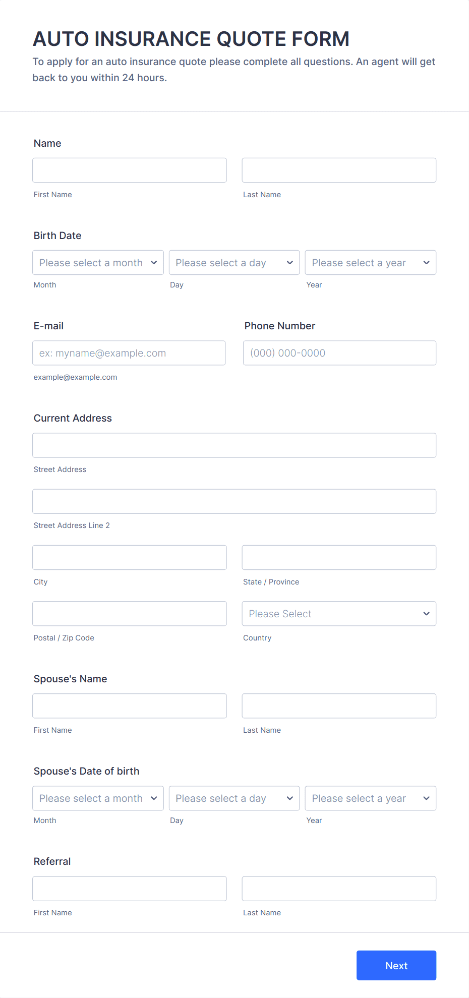 Auto Insurance Quote Form Template | Jotform