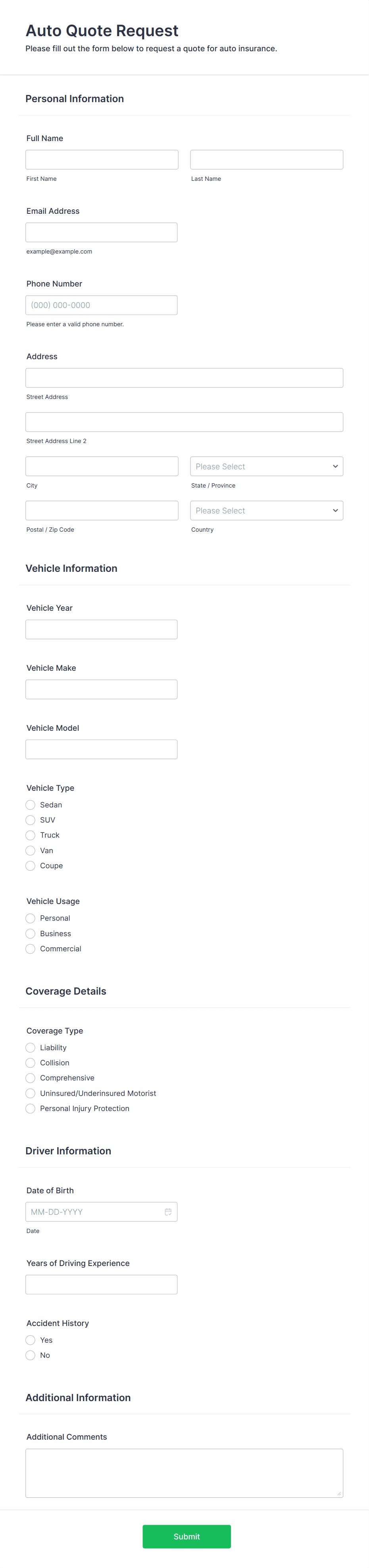 Auto Quote Request Form Template | Jotform