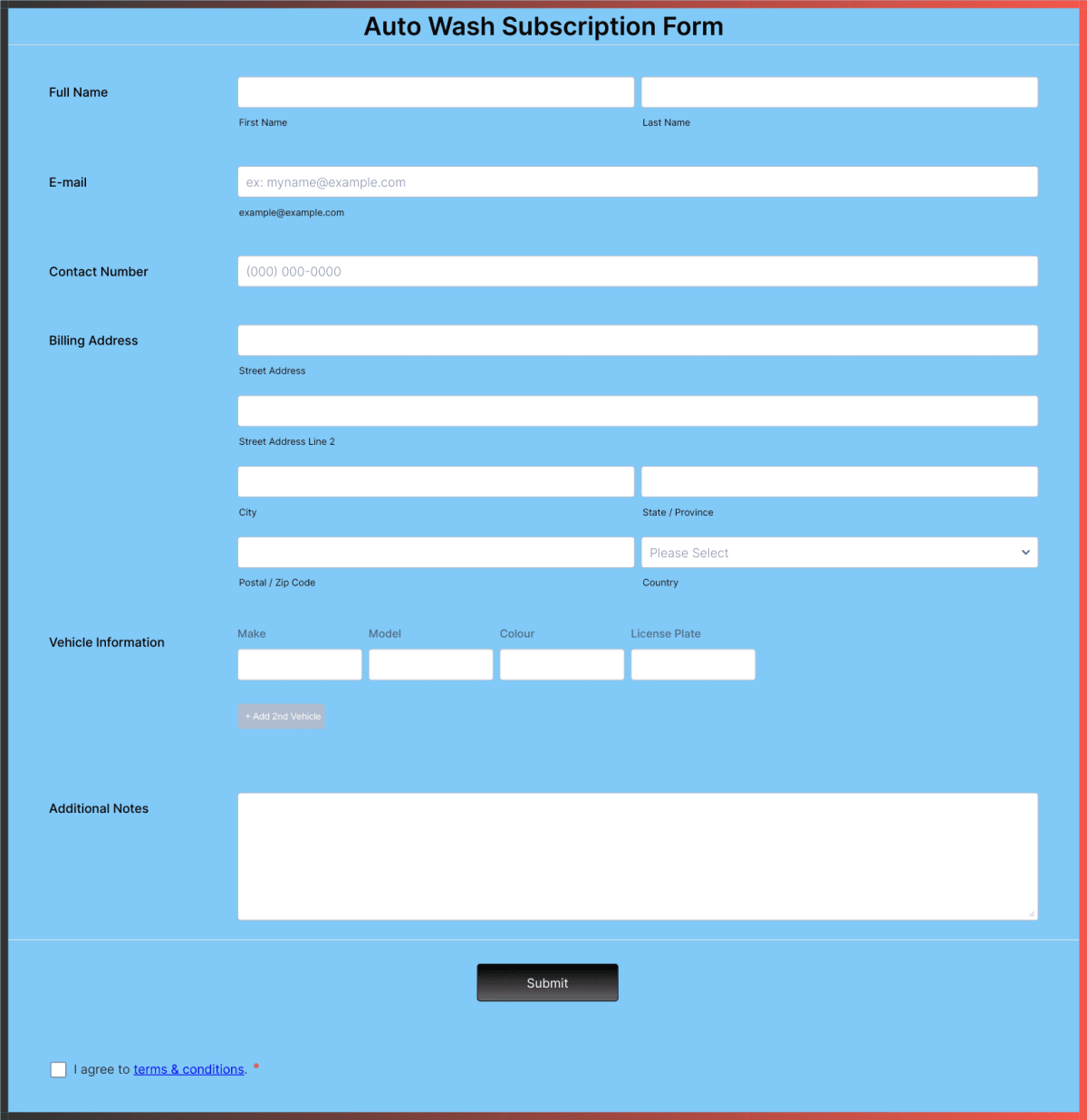 Auto Wash Subscription Form Template | Jotform