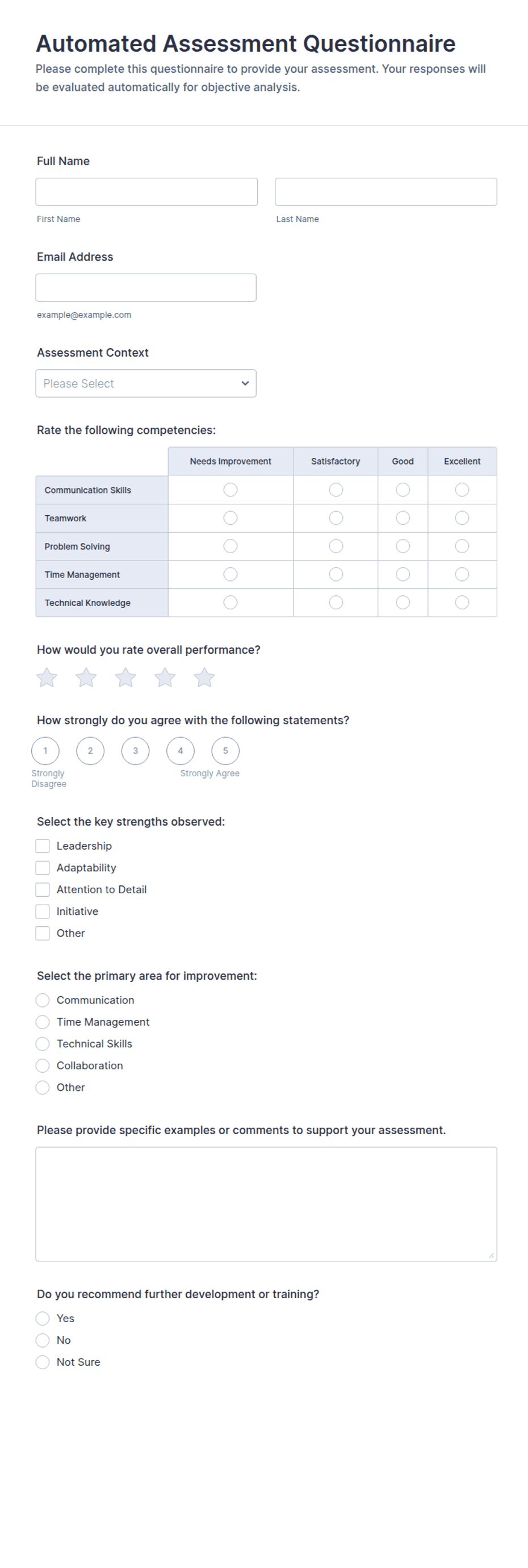 Automated Assessment Questionnaire Form Template | Jotform