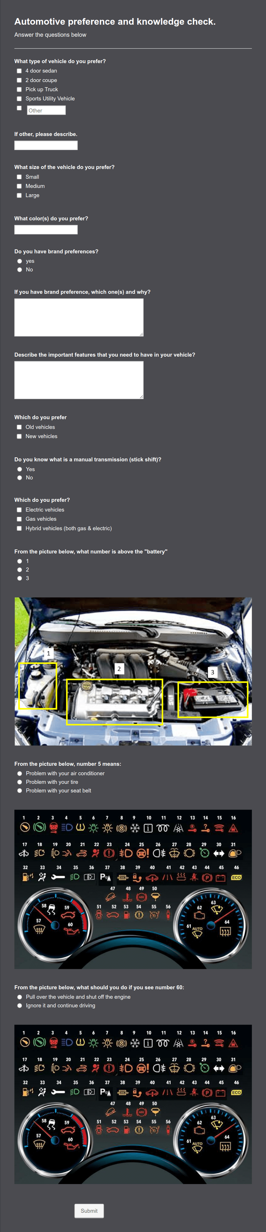 Automotive preference and knowledge check. Form Template | Jotform